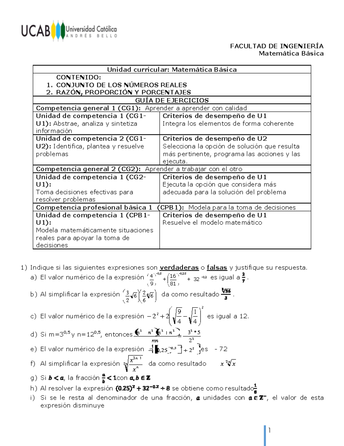 Guía Mat Basica 1 - basico - Matemática Básica **Unidad curricular ...