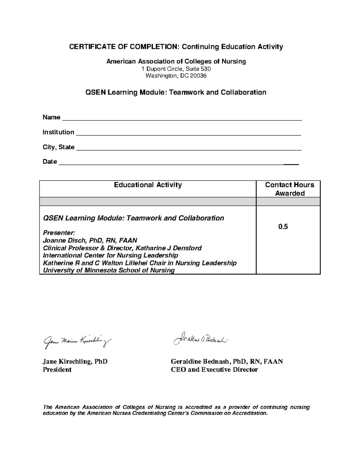 CE Certificate QSEN Teamwork Collaboration - CERTIFICATE OF COMPLETION ...