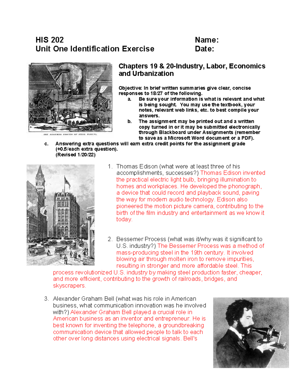 His202 HW - HIS 202 Name: Unit One Identification Exercise Date ...