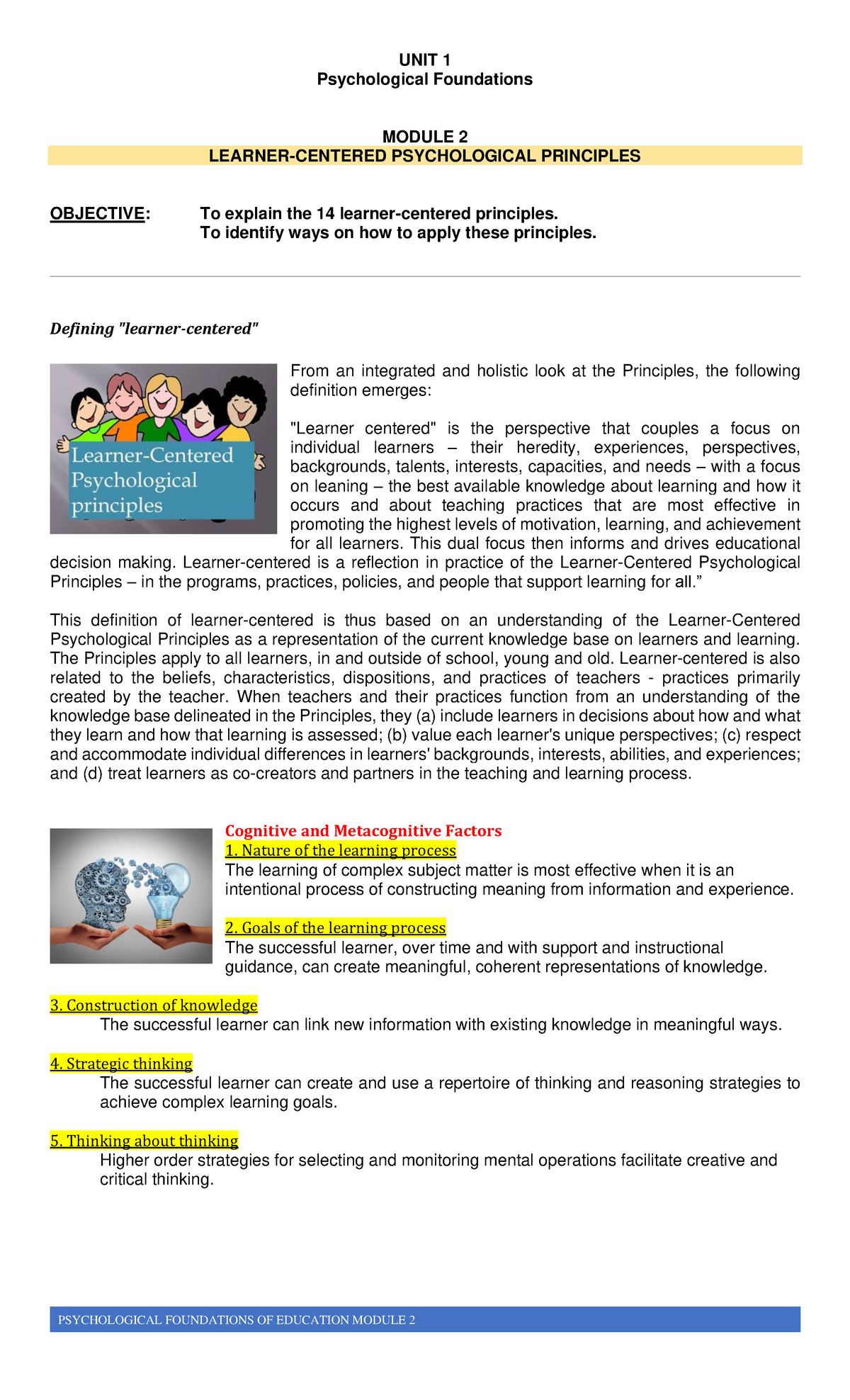 2 Learner- Centered Psychological Principles - PSYCHOLOGICAL ...