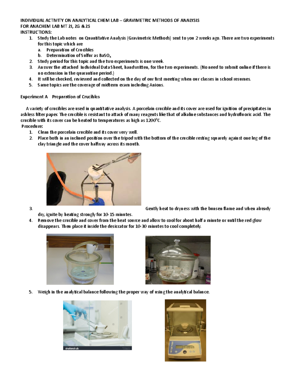 Activity ON Anachem LAB Grav Method - INDIVIDUAL ACTIVITY ON ANALYTICAL ...