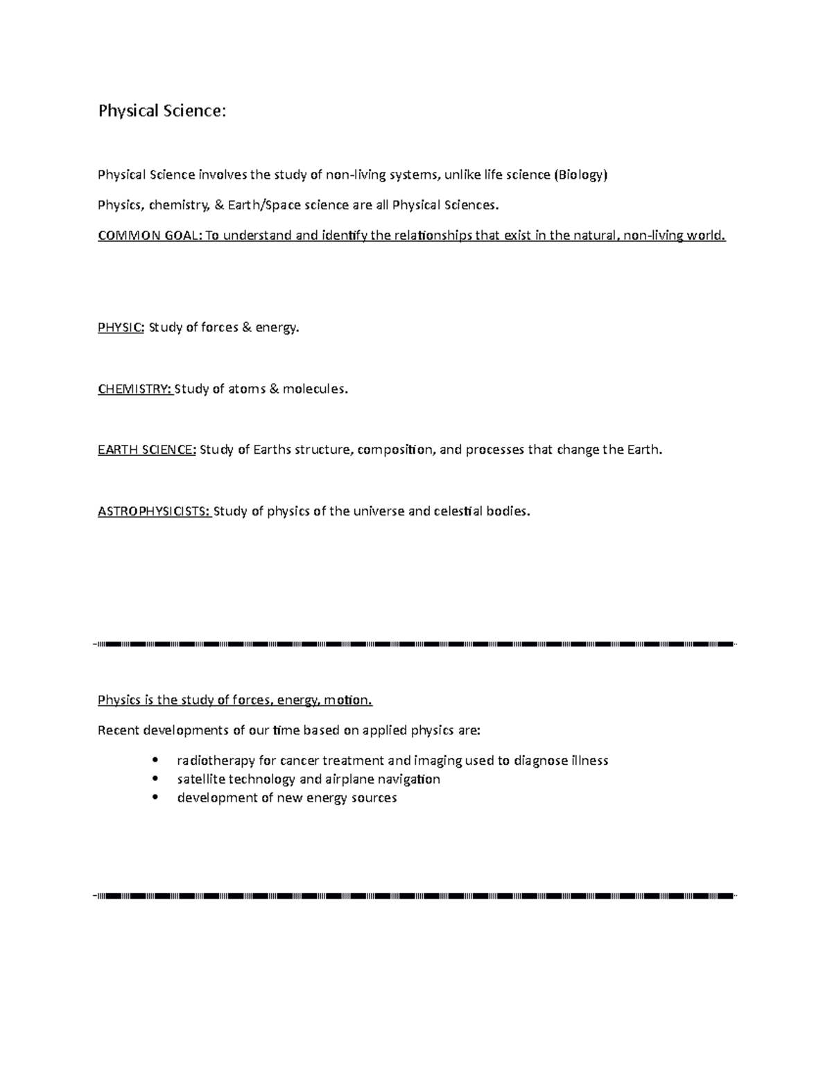 Physical Science - note - Physical Science: Physical Science involves ...