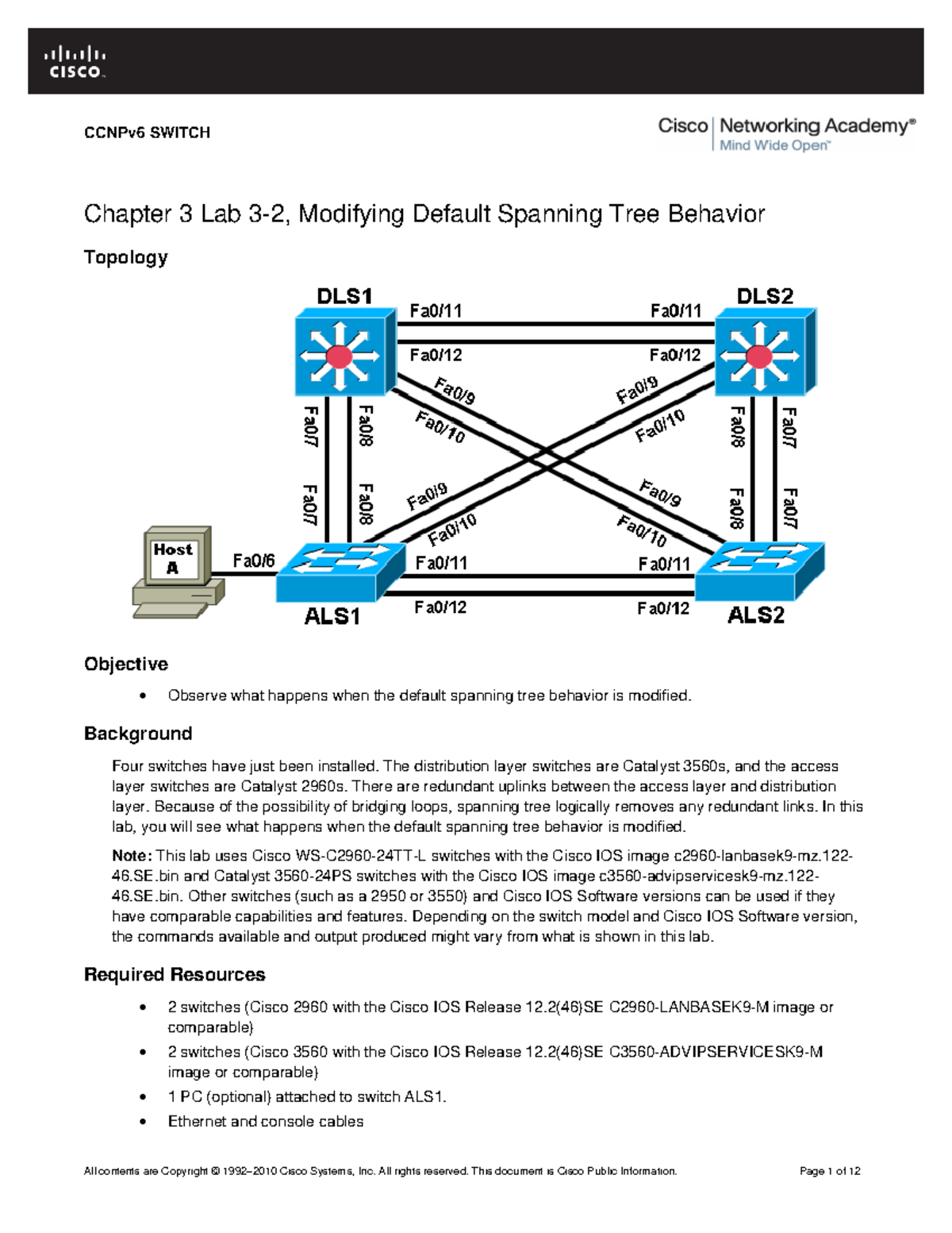 CCNPv 6 Switch Lab3-2 Modifying STP Student Form - Chapter 3 Lab 3-2, Modifying Default Spanning ...
