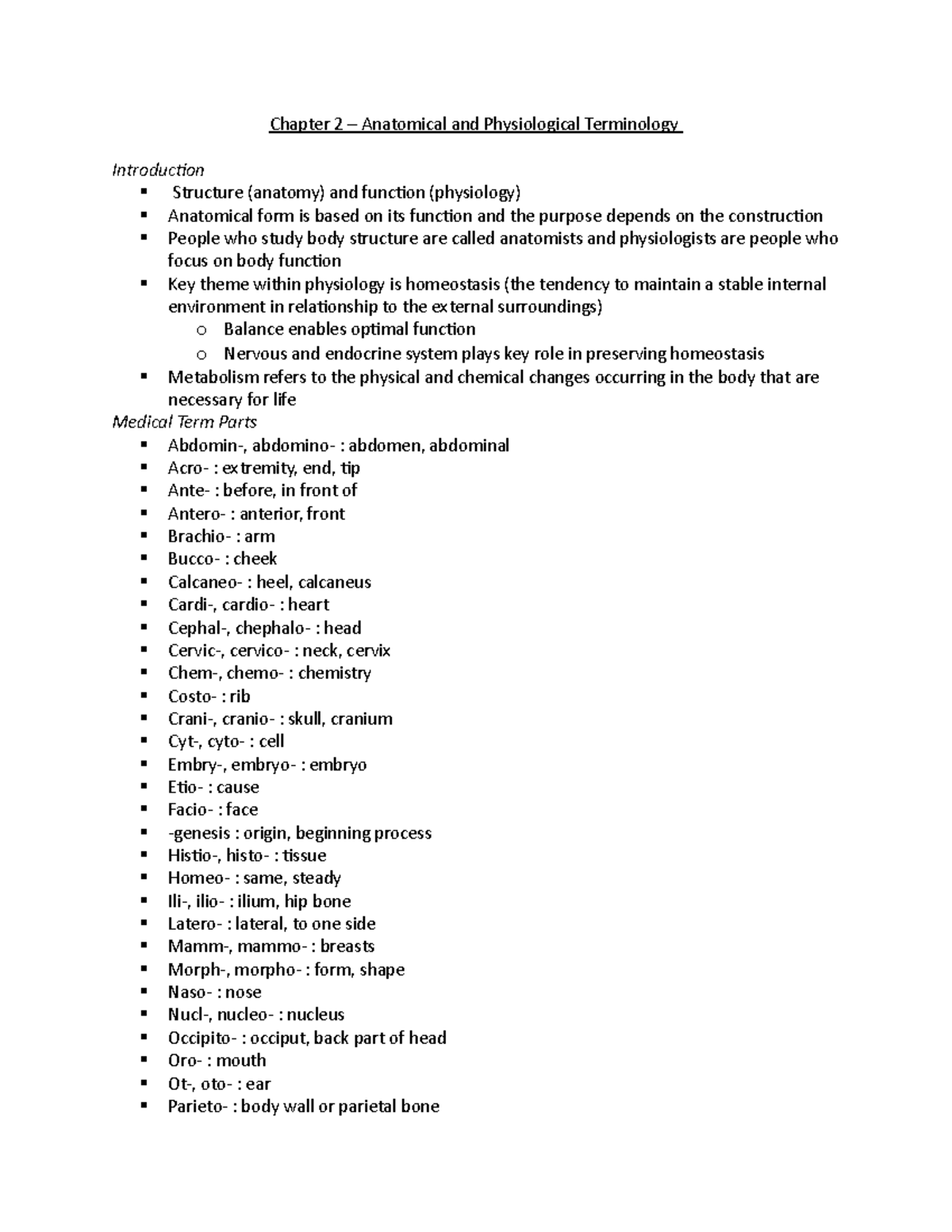 Ch 2 - A&P Terms - Chapter 2 – Anatomical and Physiological Terminology ...