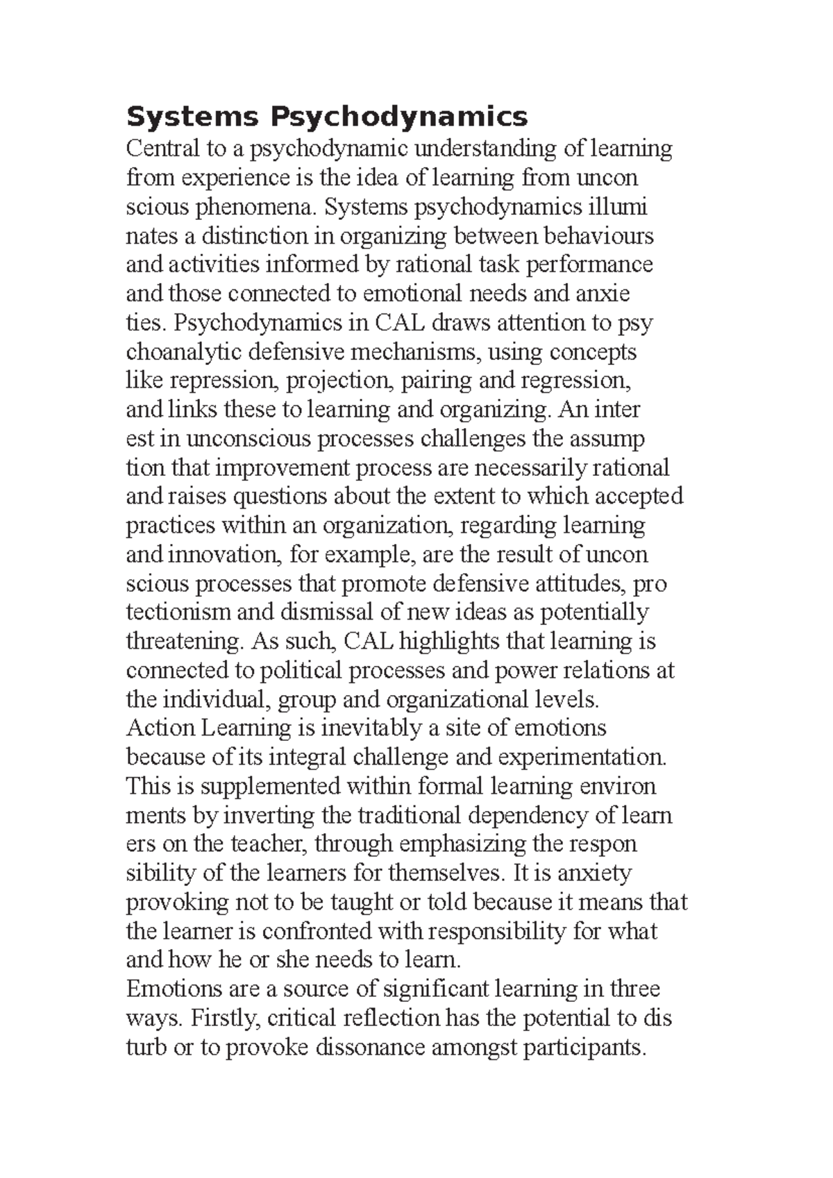 Systems Psychodynamics - Systems Psychodynamics Central to a ...