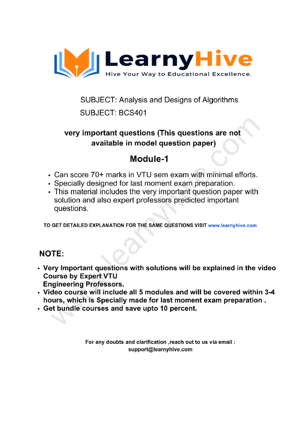 Module 1 very important questions - MODULE I What is an Algorithm? What are the properties of an ...