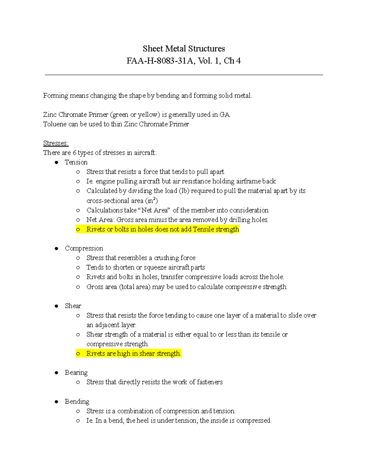 Sheet Metal Structures-Notes - Sheet Metal Structures FAA-H-8083-31A ...