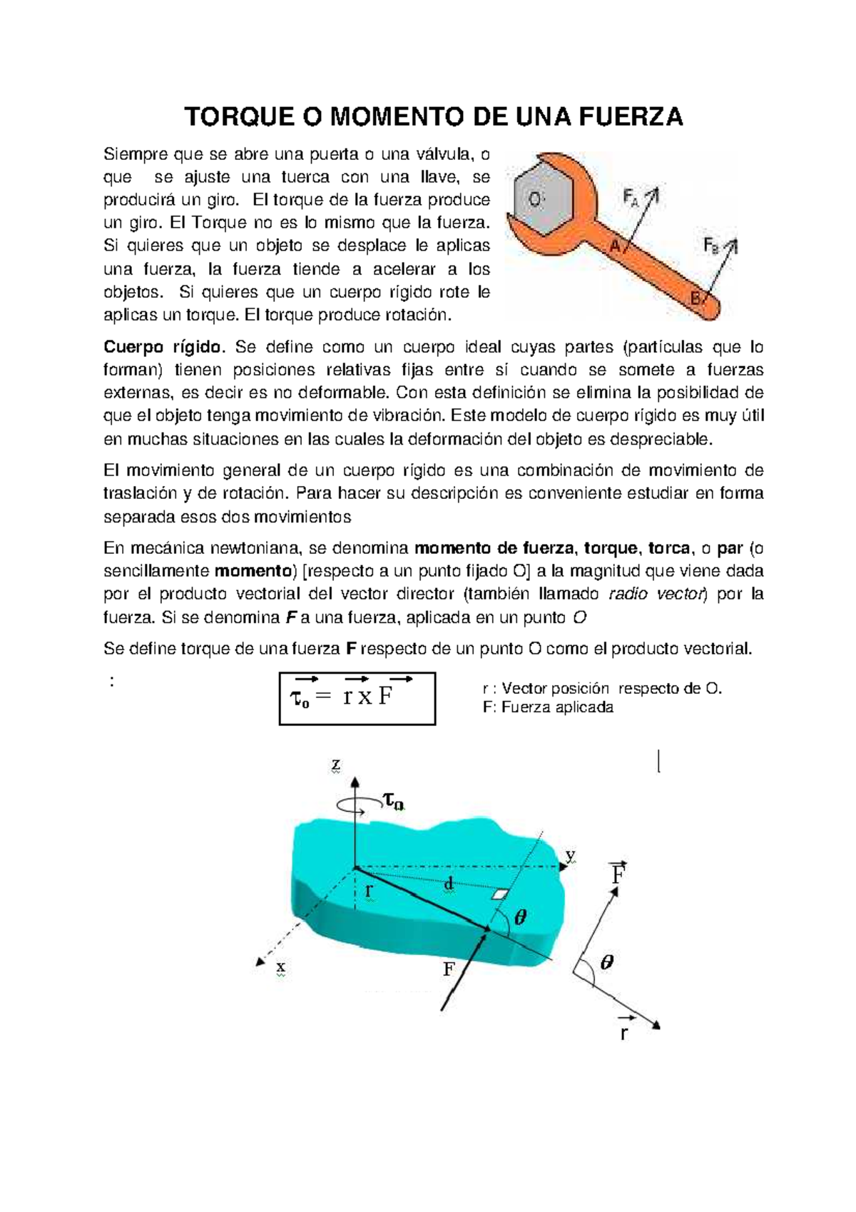 U1 S2 Estatica Momento DE Fuerzas - TORQUE O MOMENTO DE UNA FUERZA ...