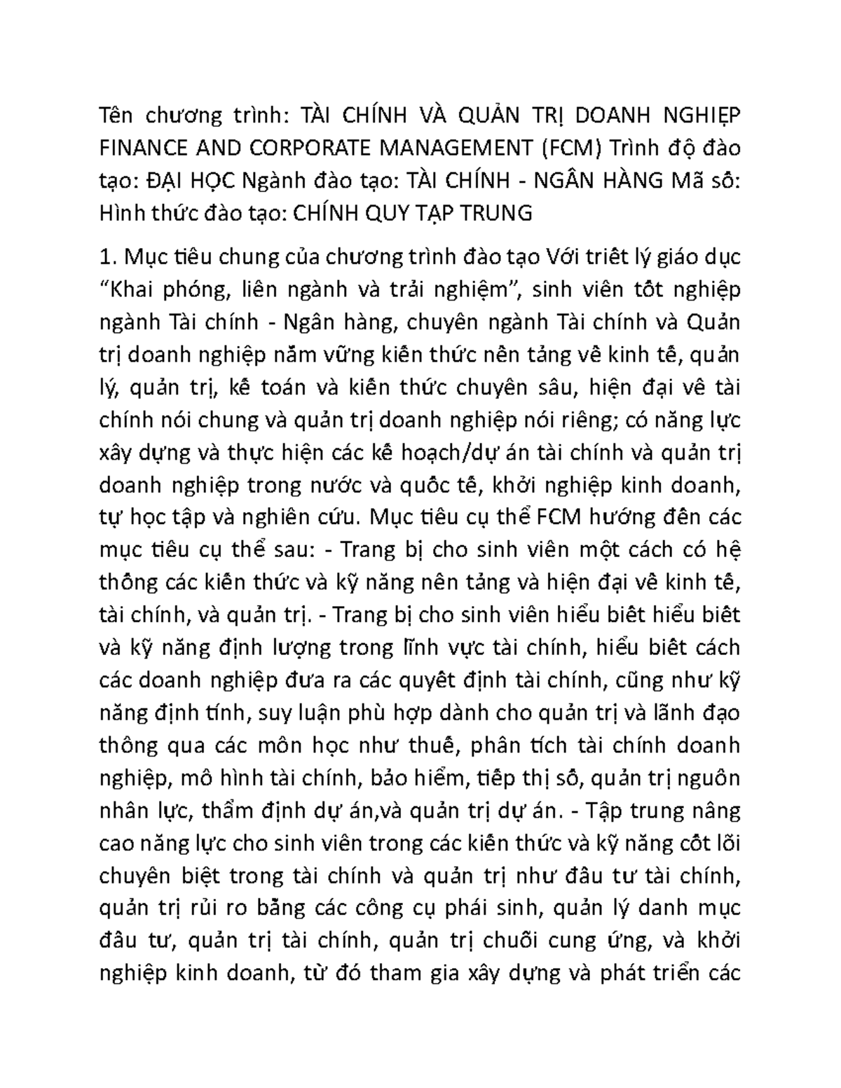 Chuyên ngành - HAY - Tên ch ương trình: TÀI CHÍNH VÀ QU N TR Ả Ị DOANH NGHI PỆ FINANCE AND ...