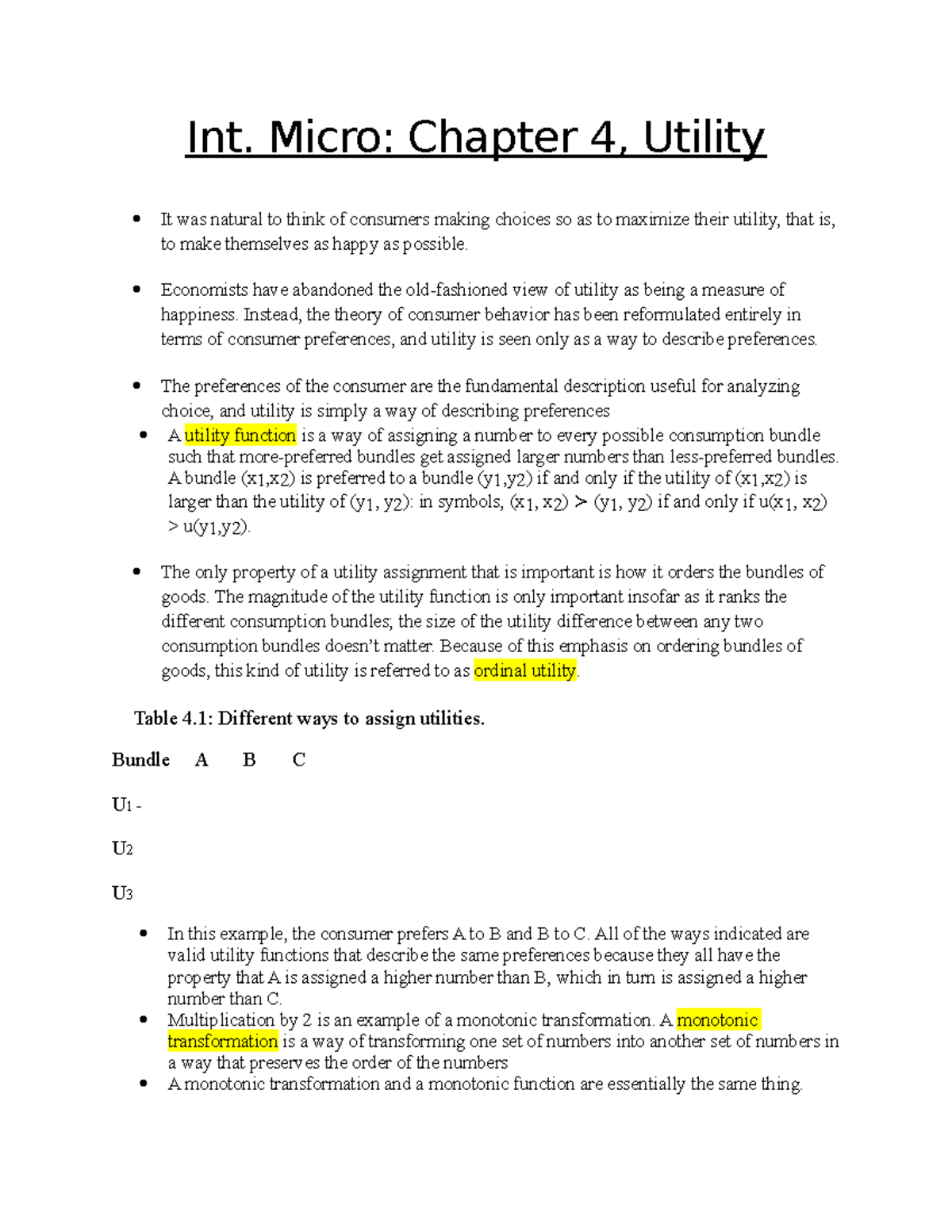 Int micro chapter 4 utility - Int. Micro: Chapter 4, Utility It was natural to think of ...