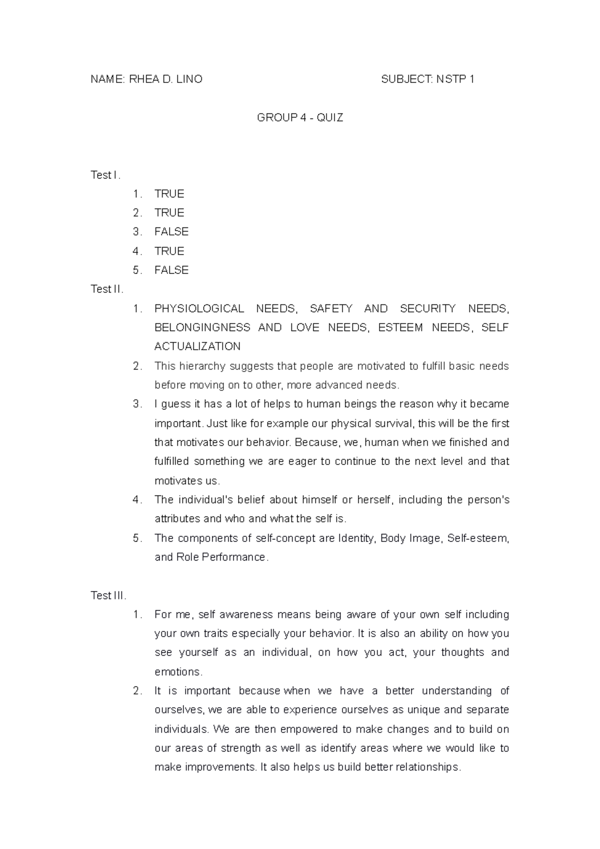 Group-4 R-2 QUIZ LINO - NAME: RHEA D. LINO SUBJECT: NSTP 1 GROUP 4 ...