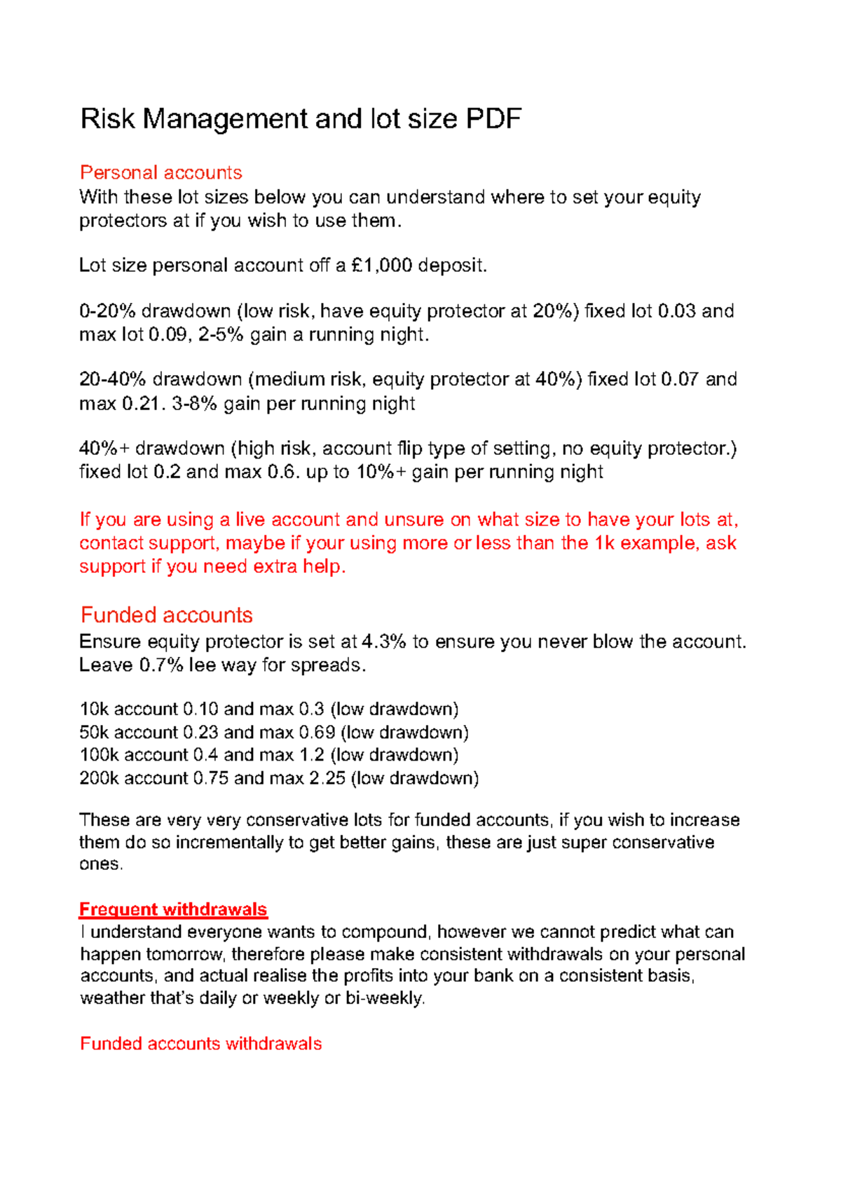 Risk managment 4 - risk management - Risk Management and lot size PDF Personal accounts With ...