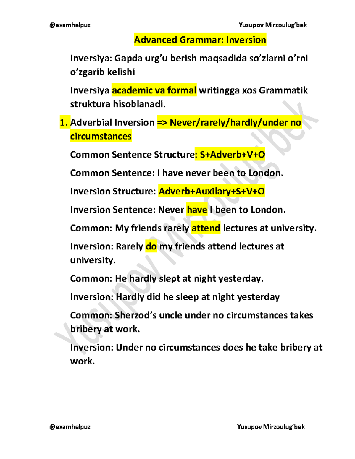 Live Lesson Inversion - Advanced Grammar: Inversion Inversiya: Gapda ...