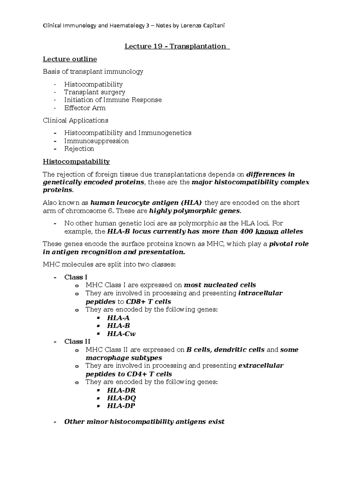 Lecture 19 – Transplantation - Lecture 19 – Transplantation Lecture ...