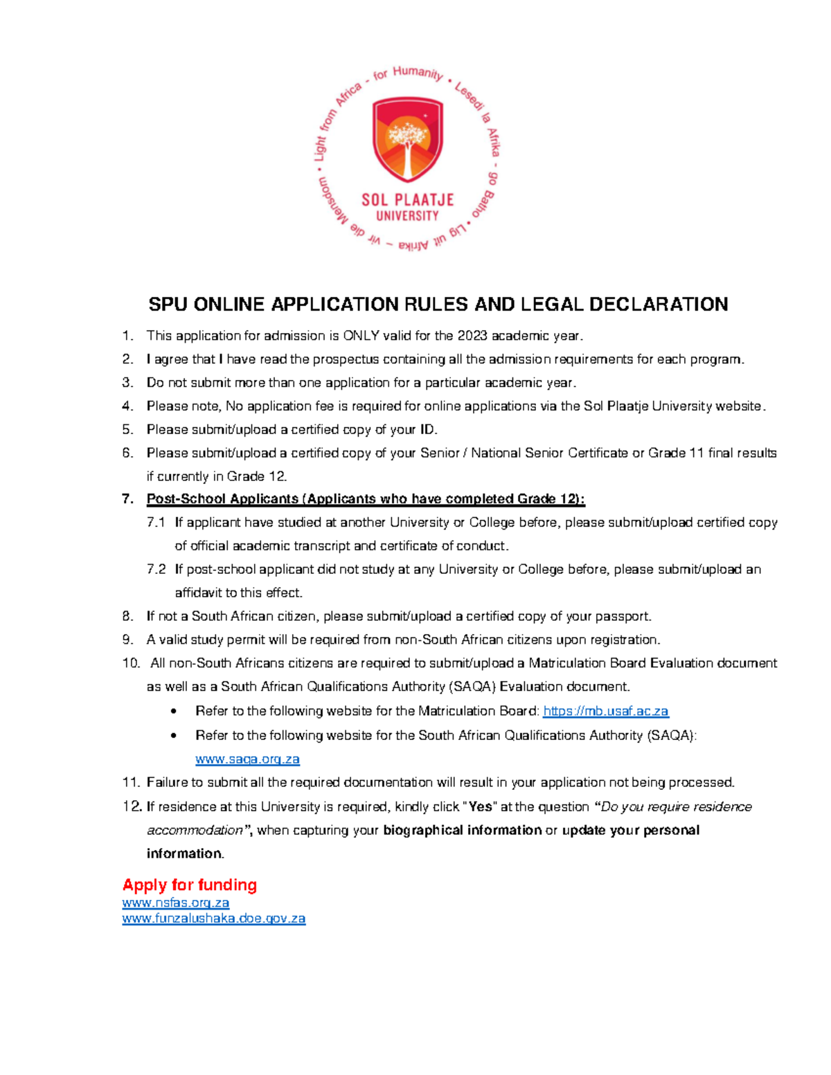 SPU Online Application Rules - SPU ONLINE APPLICATION RULES AND LEGAL DECLARATION This ...