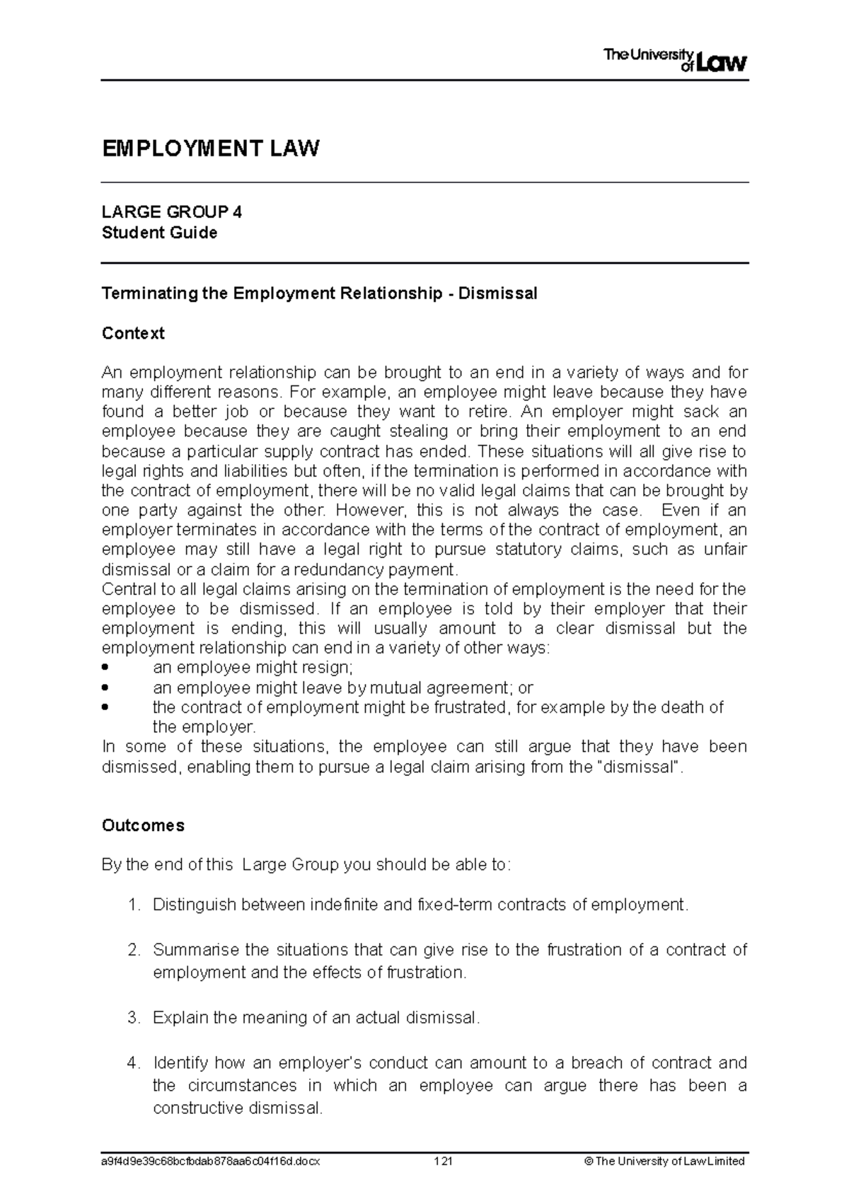 2122 Employment Level 5 Lg04 Ce01 Student Guide T EMPLOYMENT LAW