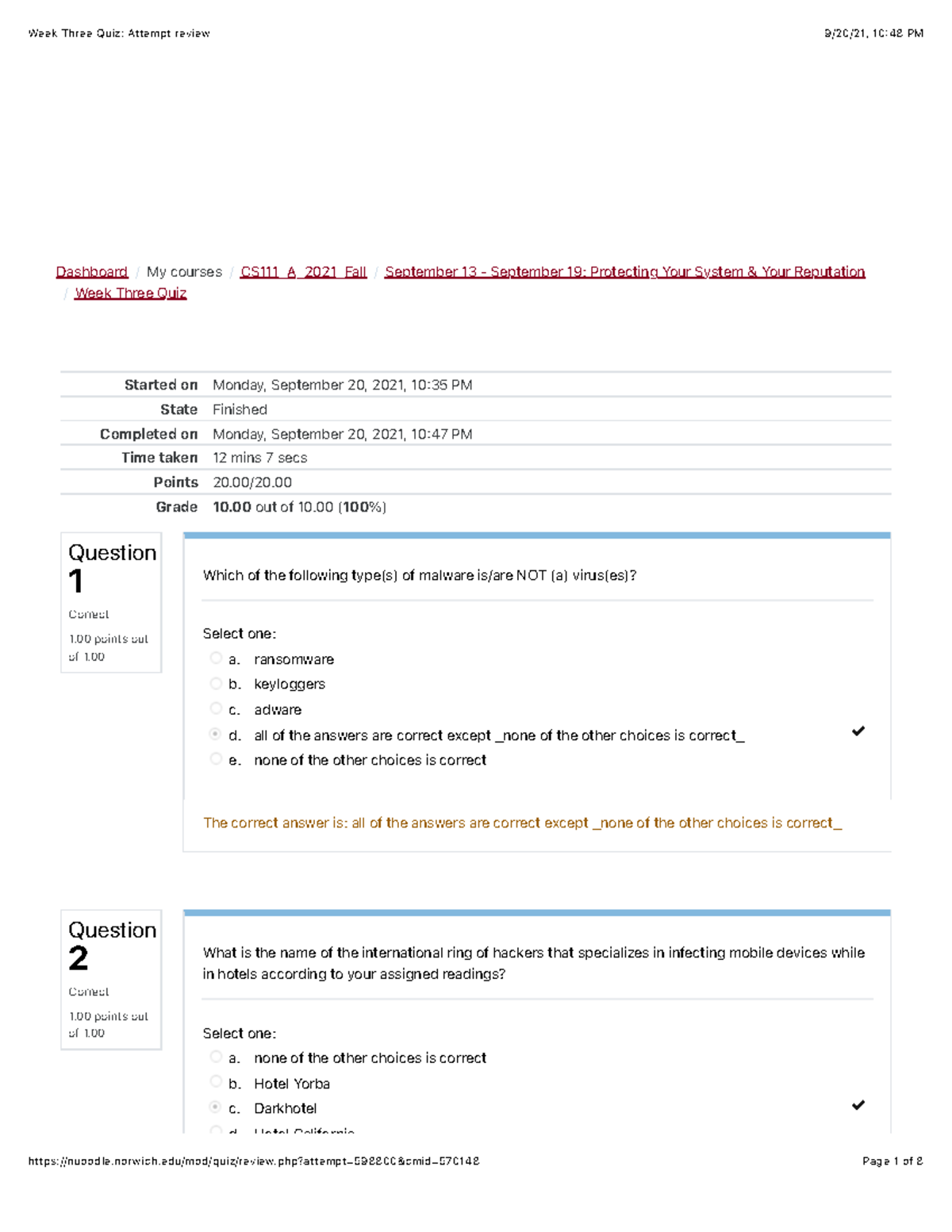 Week Three Quiz: CS 111 - Work - Question 1 Correct 1 points out of 1 ...