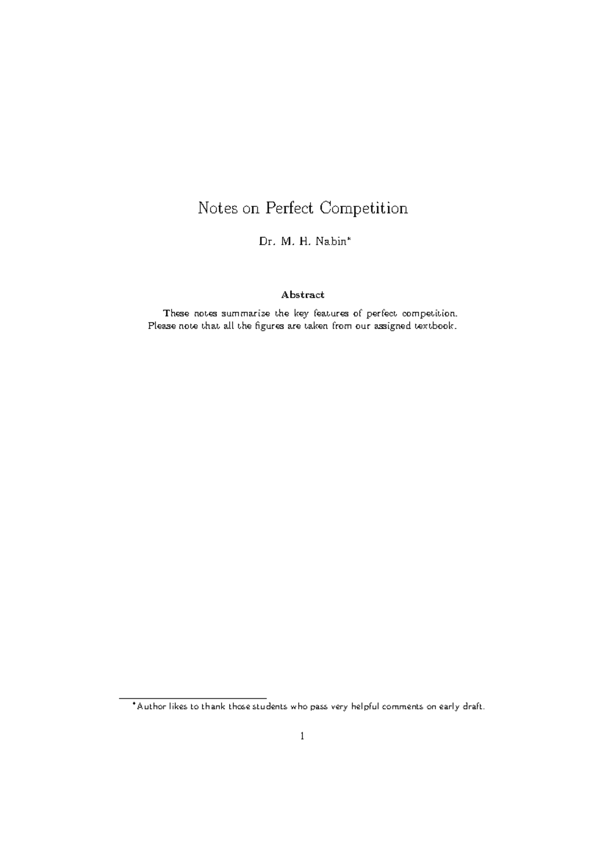 Lecture notes, lecture 4 - Perfect competition - Notes on Perfect ...