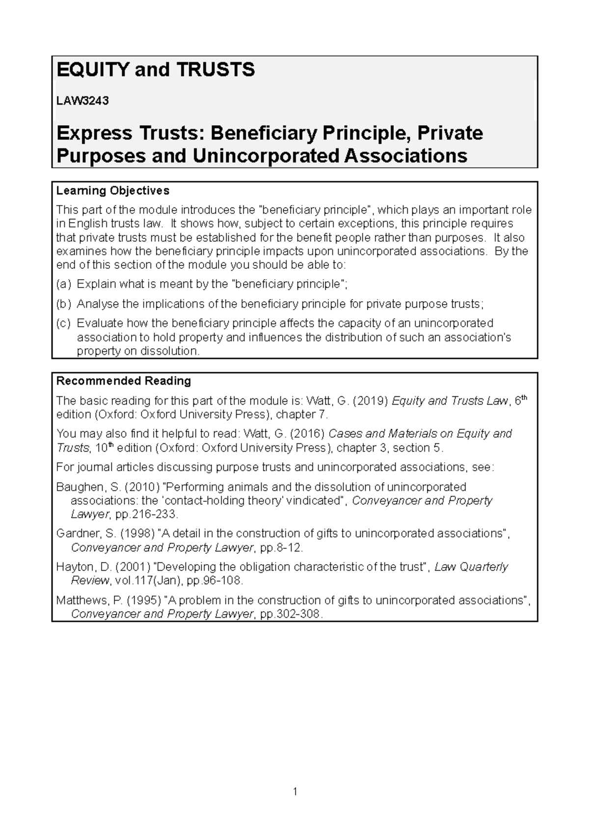 6 - Express Trusts - Beneficiary Principle - EQUITY and TRUSTS LAW ...