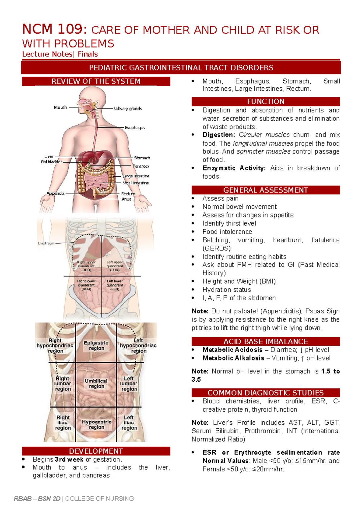 Pediatric GI Disorders - PEDIATRIC GASTROINTESTINAL TRACT DISORDERS ...