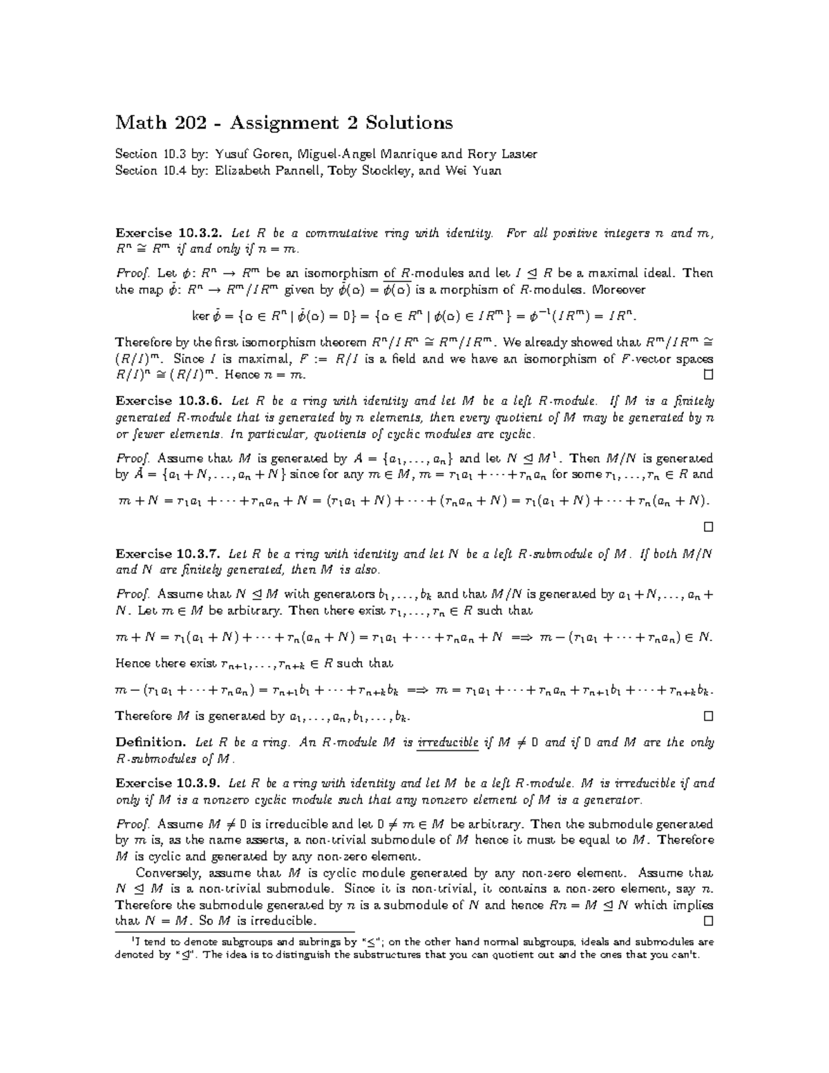 Math201hw2 - Math 201, Winter 2018 - Math 202 - Assignment 2 Solutions ...