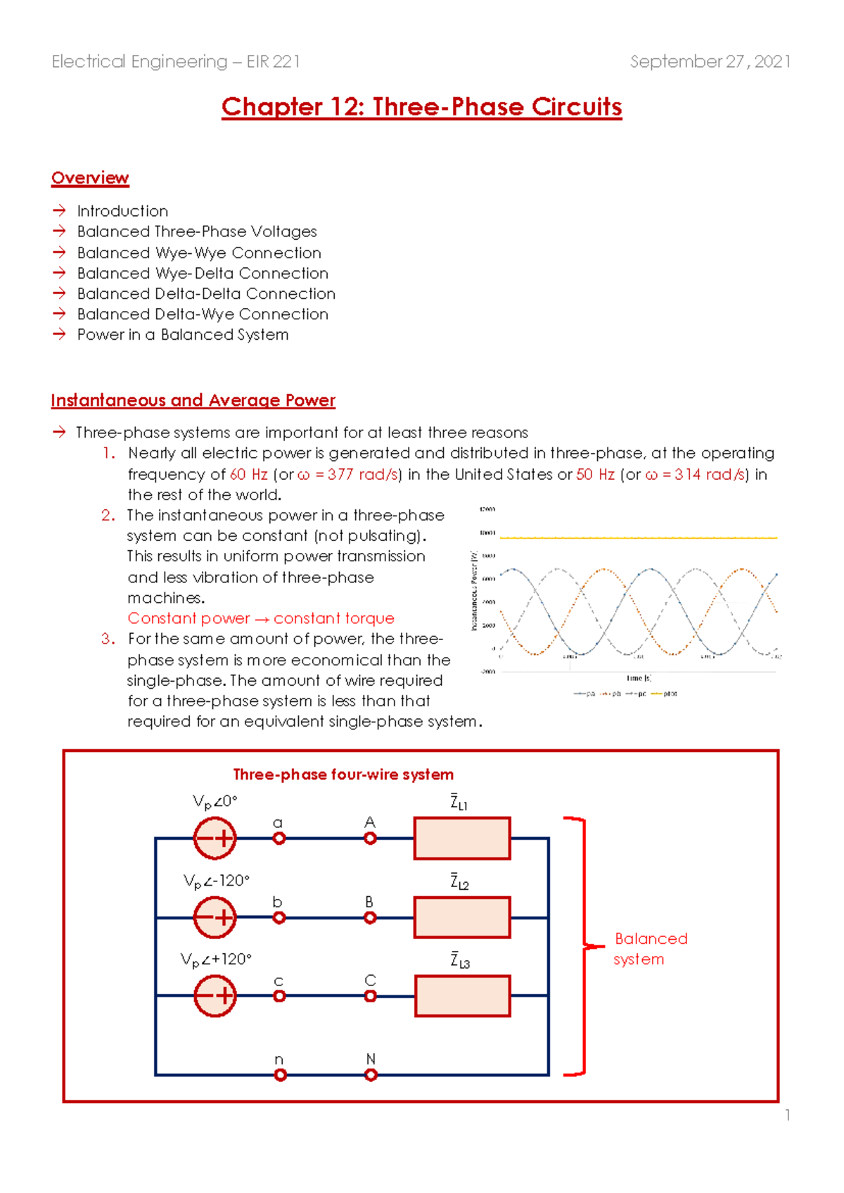 EIR 221 - Chapter 12 Three-Phase Circuits - Chapter 12 : Three-Phase Circuits Overview → - Studocu