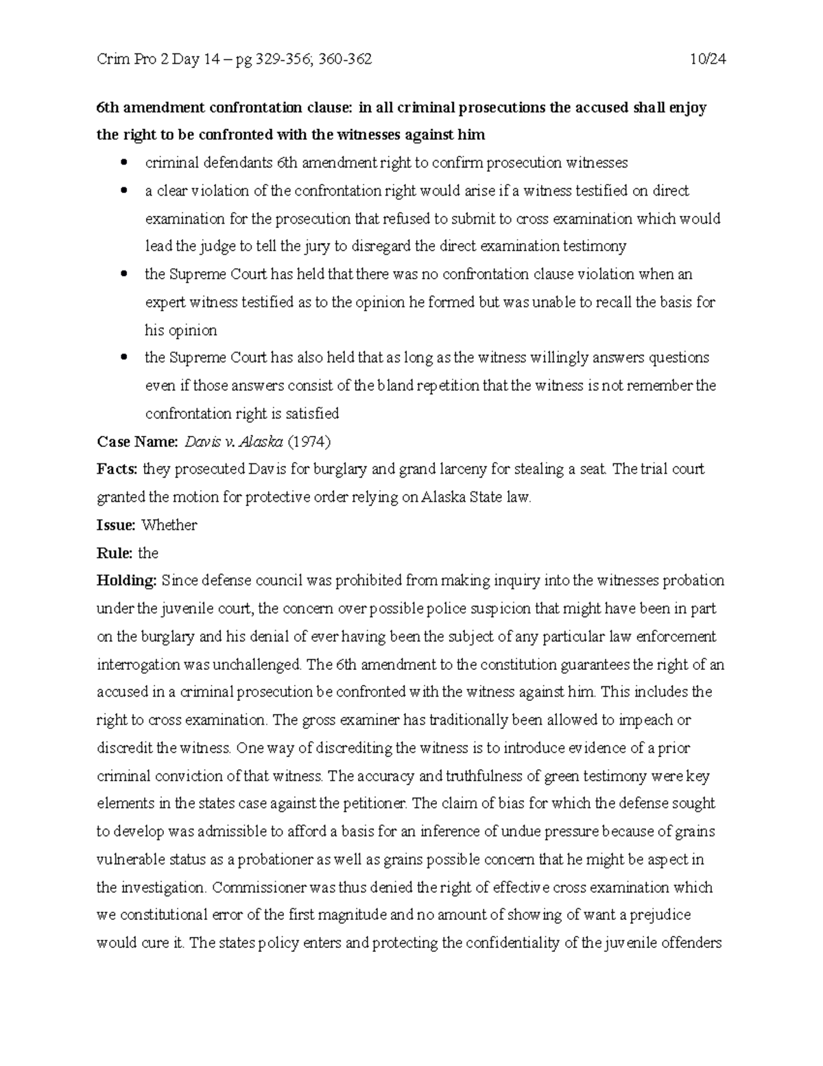 Day 14 – pg 329-356; 360-362 (10:24) - 6th amendment confrontation ...