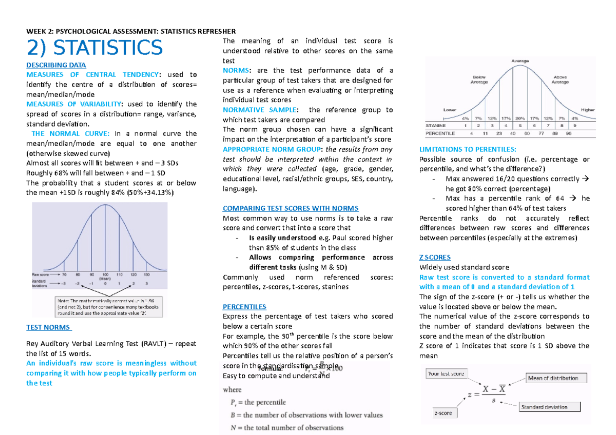 Week 2 - Statistics Refresher - WEEK 2: PSYCHOLOGICAL ASSESSMENT ...