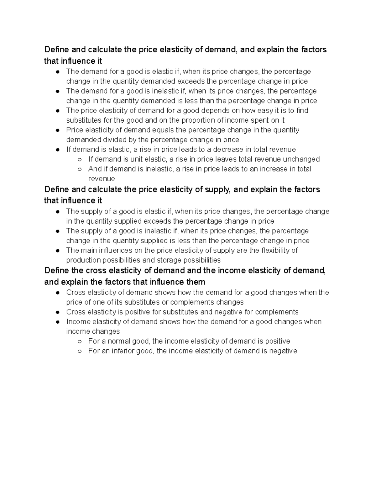 Microeconomics Chapter 5 Summary - Define and calculate the price ...