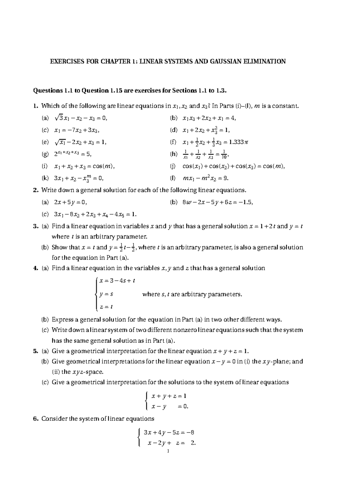 MA1101R-Exercise 1 - Extra practice for linear algebra - Questions 1 to ...