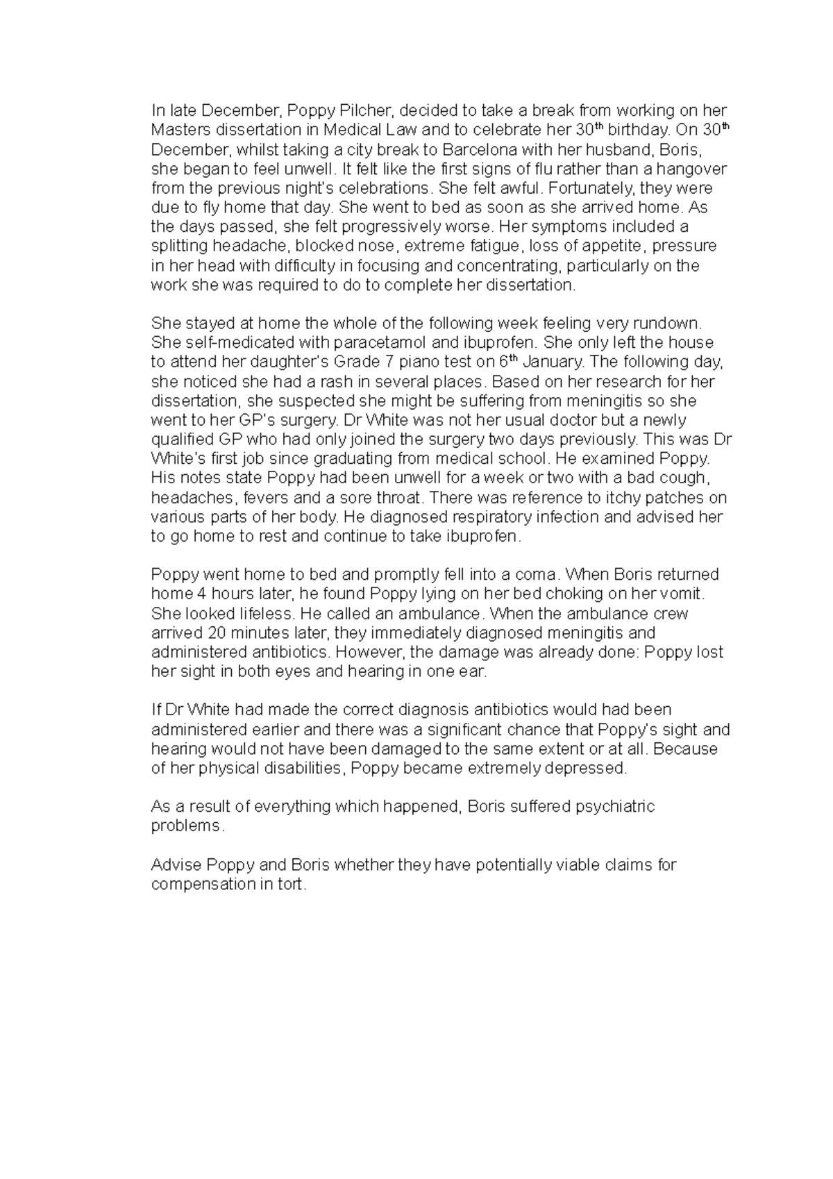 Sample PQ I - Poppy - PQ scenario - In late December, Poppy Pilcher ...