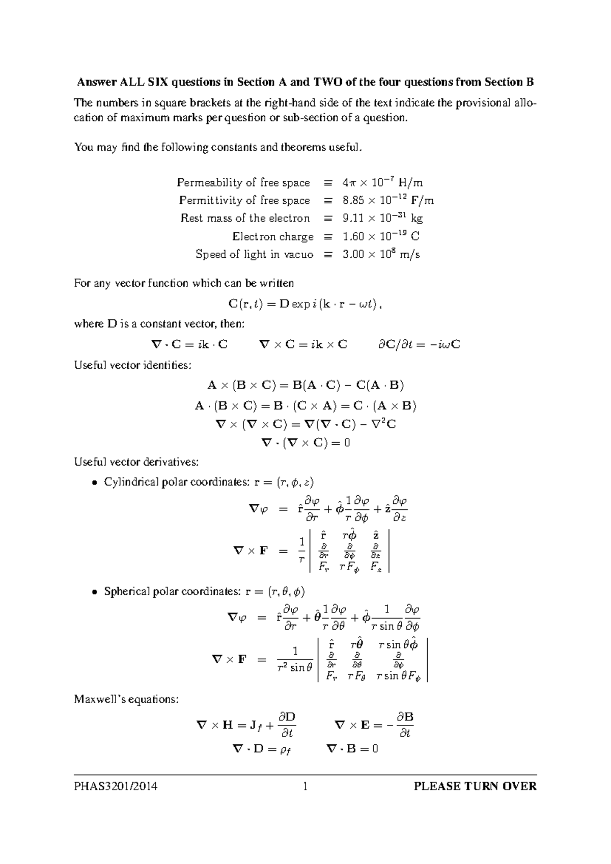 2013 paper EM theory - Answer ALL SIX questions in Section A and TWO of ...