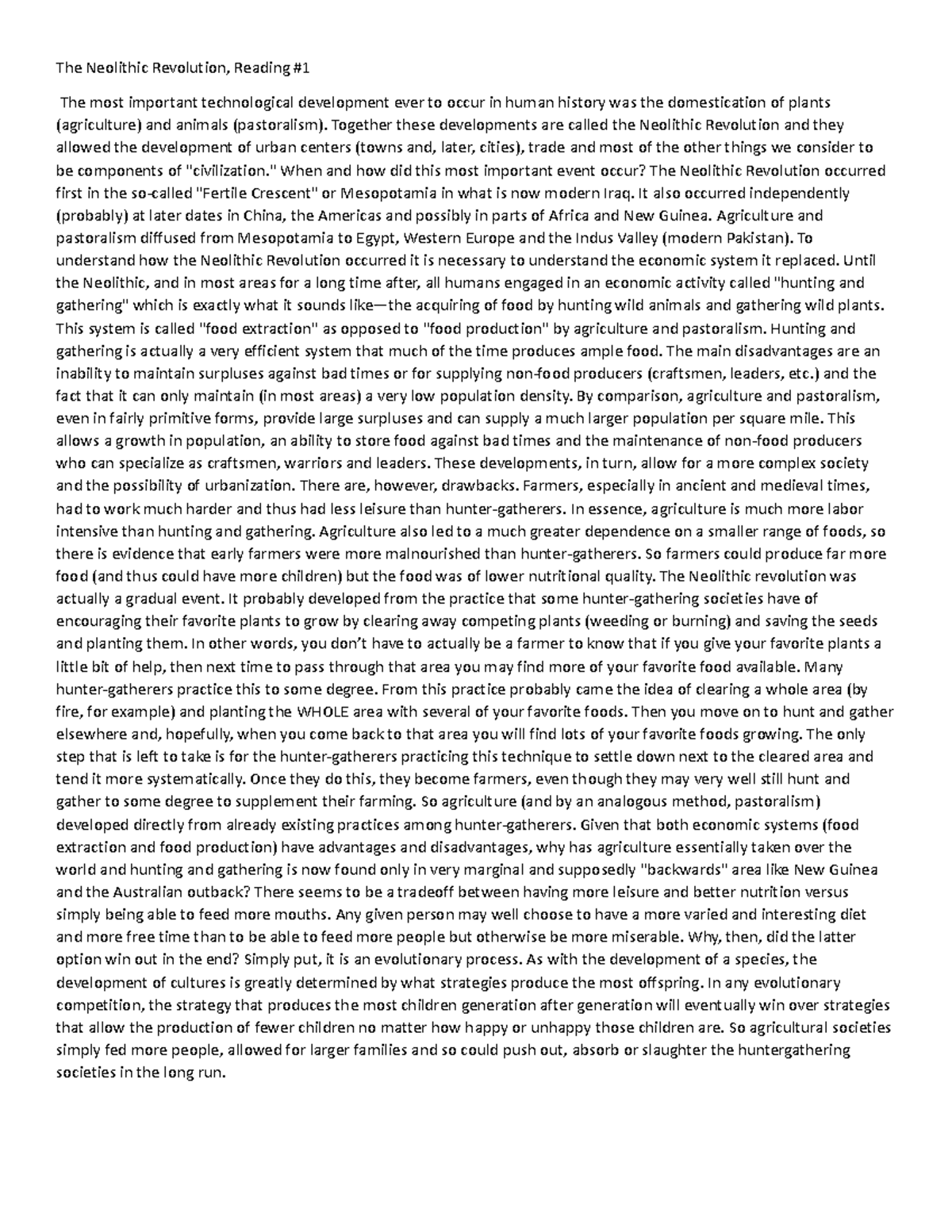 The Neolithic Revolution (packet) - The Neolithic Revolution, Reading ...