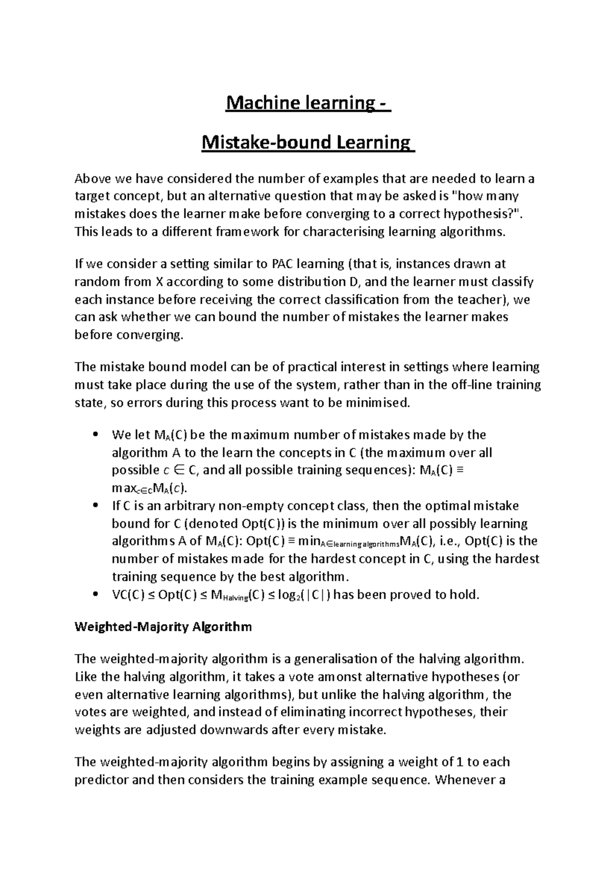 Machine learning - Mistake-bound Learning - Machine learning - Mistake ...