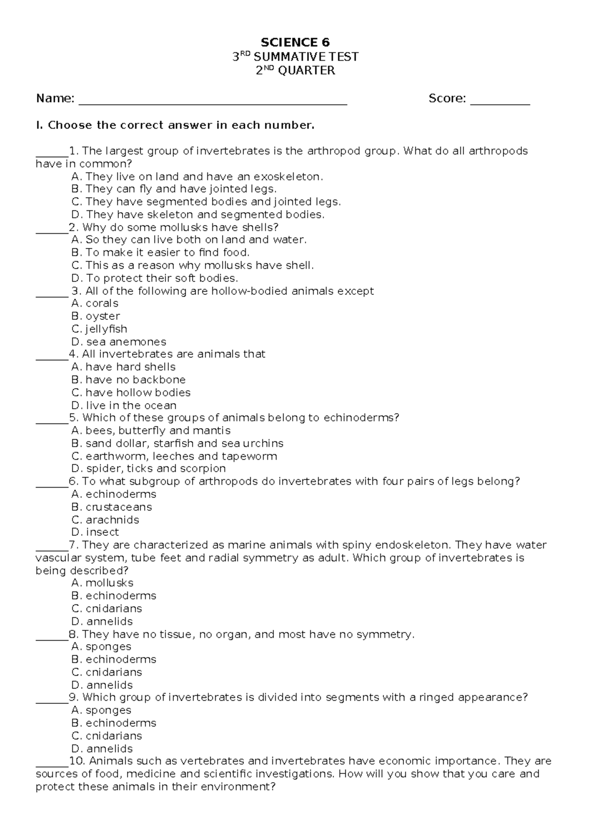 Science 6 ST3 Q2 - done - SCIENCE 6 3 RD SUMMATIVE TEST 2 ND QUARTER ...