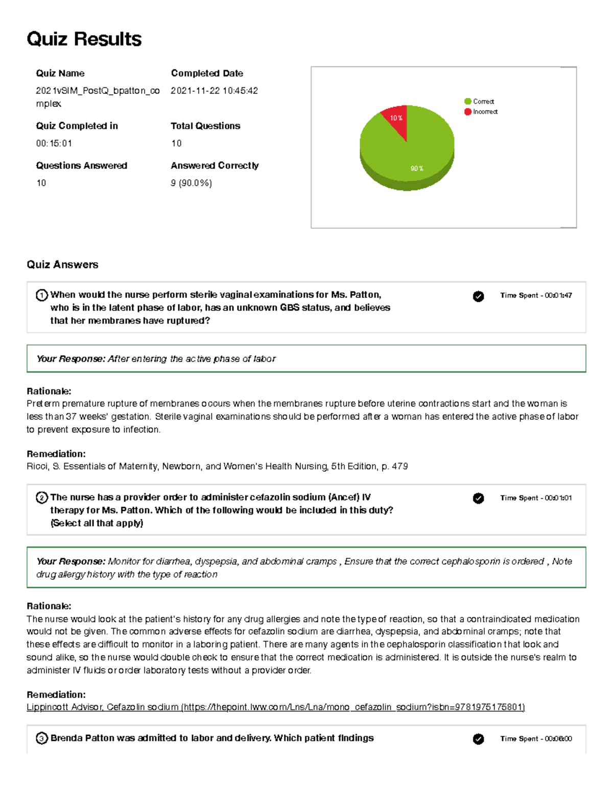 V SIM Brenda Patton Post Quiz PDF - Quiz Results Quiz Name Completed ...