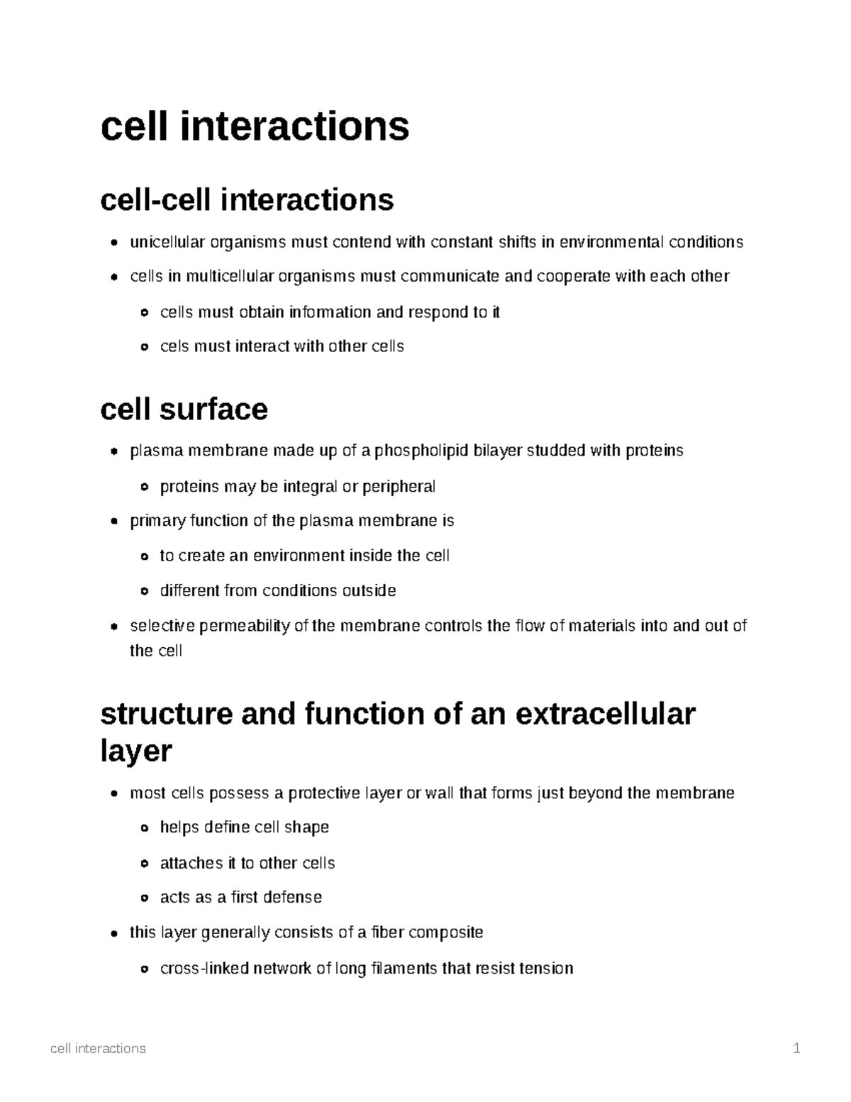 Cell interactions - cell interaction lecture notes - cell interactions ...