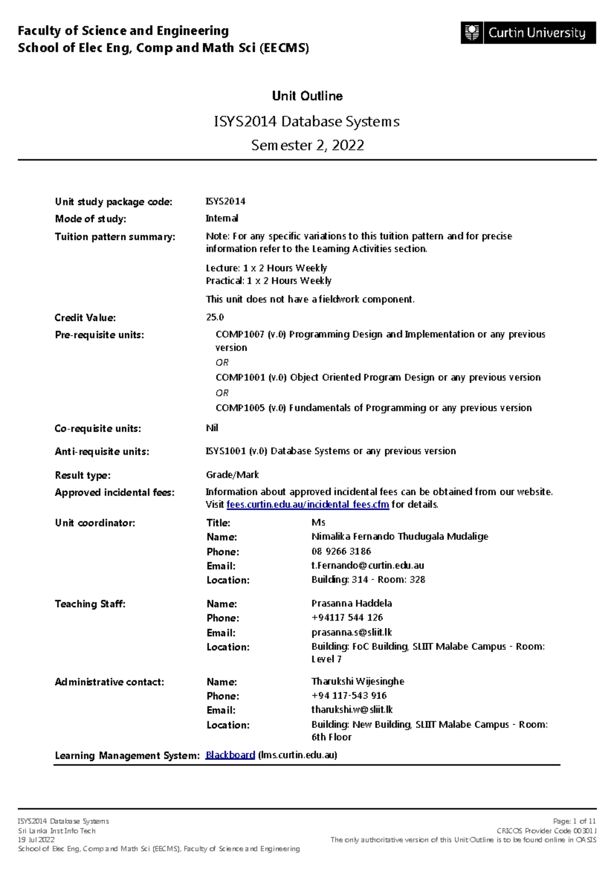 ISYS2014 Database Systems Semester 2 2022 Sri Lanka Inst Info Tech INT ...