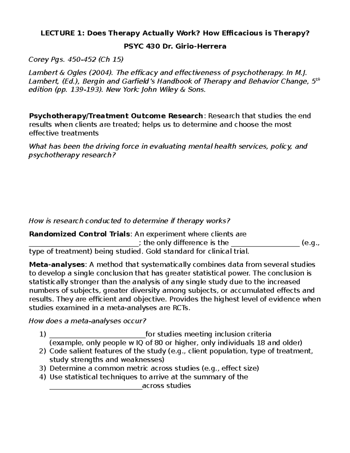 Lecture 1 Does Therapy Actually Work ST Final - LECTURE 1: Does Therapy ...