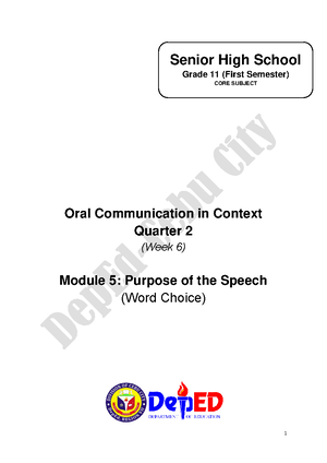 6 Q2 Oral Comm - Oral Communication Module 6 Quarter 2 - Oral Communication in Context Quarter 2 ...