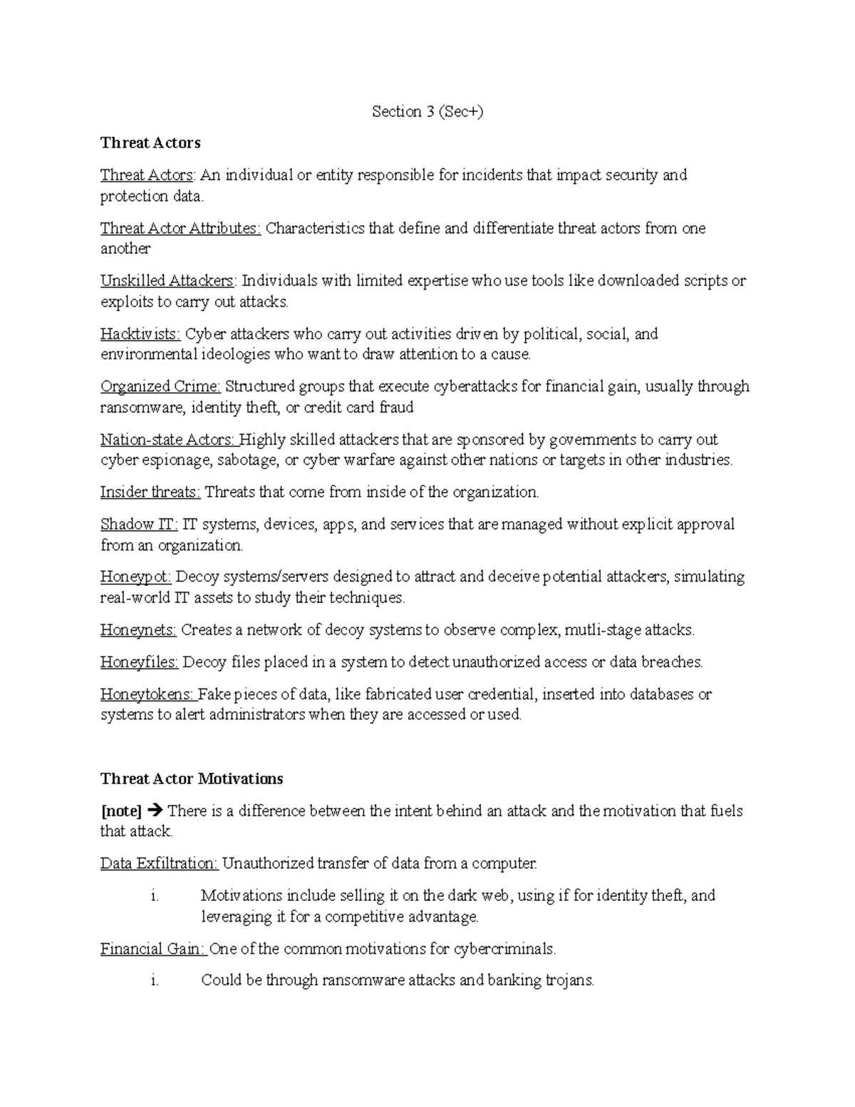 Section 3 - CompTIA Objectives for Security+ - Section 3 (Sec+) Threat ...