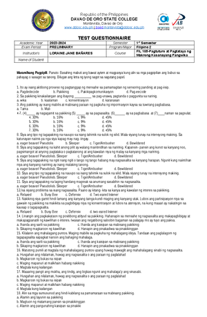 FIL 101 Midterm TQ - GITNANG HATI NA PAGSUSULIT - Republic of the ...