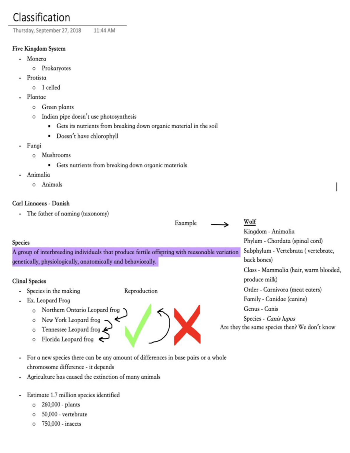 Classification - In person complete class notes. Fall 2018 - Mallory ...