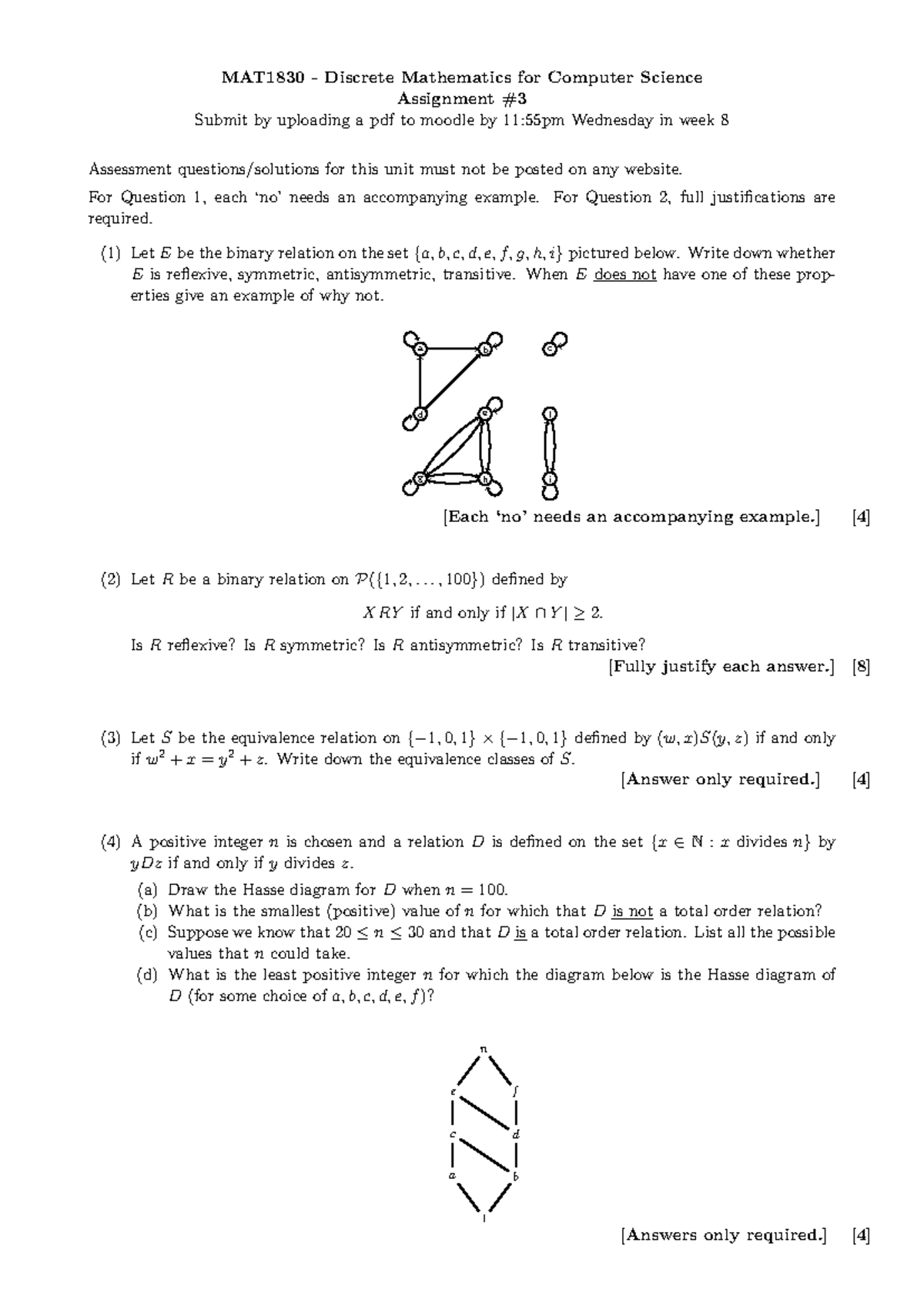 Assignment 3 - afcdshfcfsjvsndb - MAT1830 - Discrete Mathematics for Computer Science Assignment ...