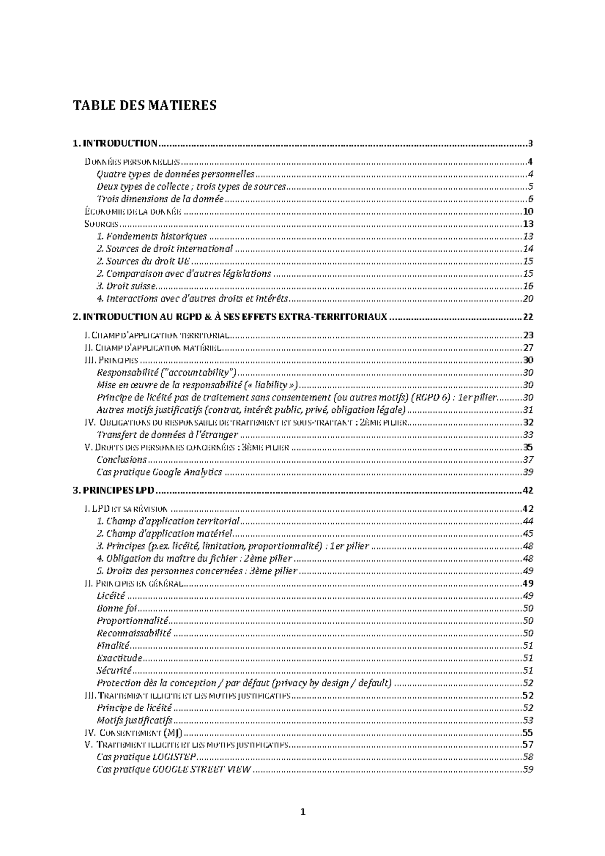 Protection des données - TABLE DES MATIERES INTRODUCTION - Studocu