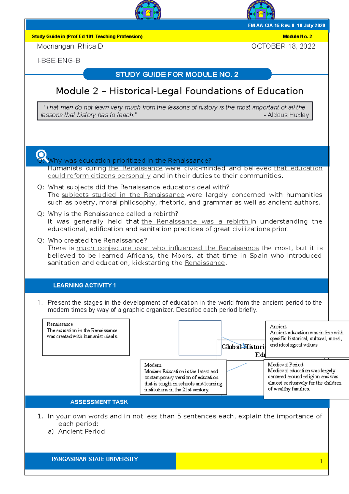 Module 2 Teaching PROF activity - PANGASINAN STATE UNIVERSITY Study ...