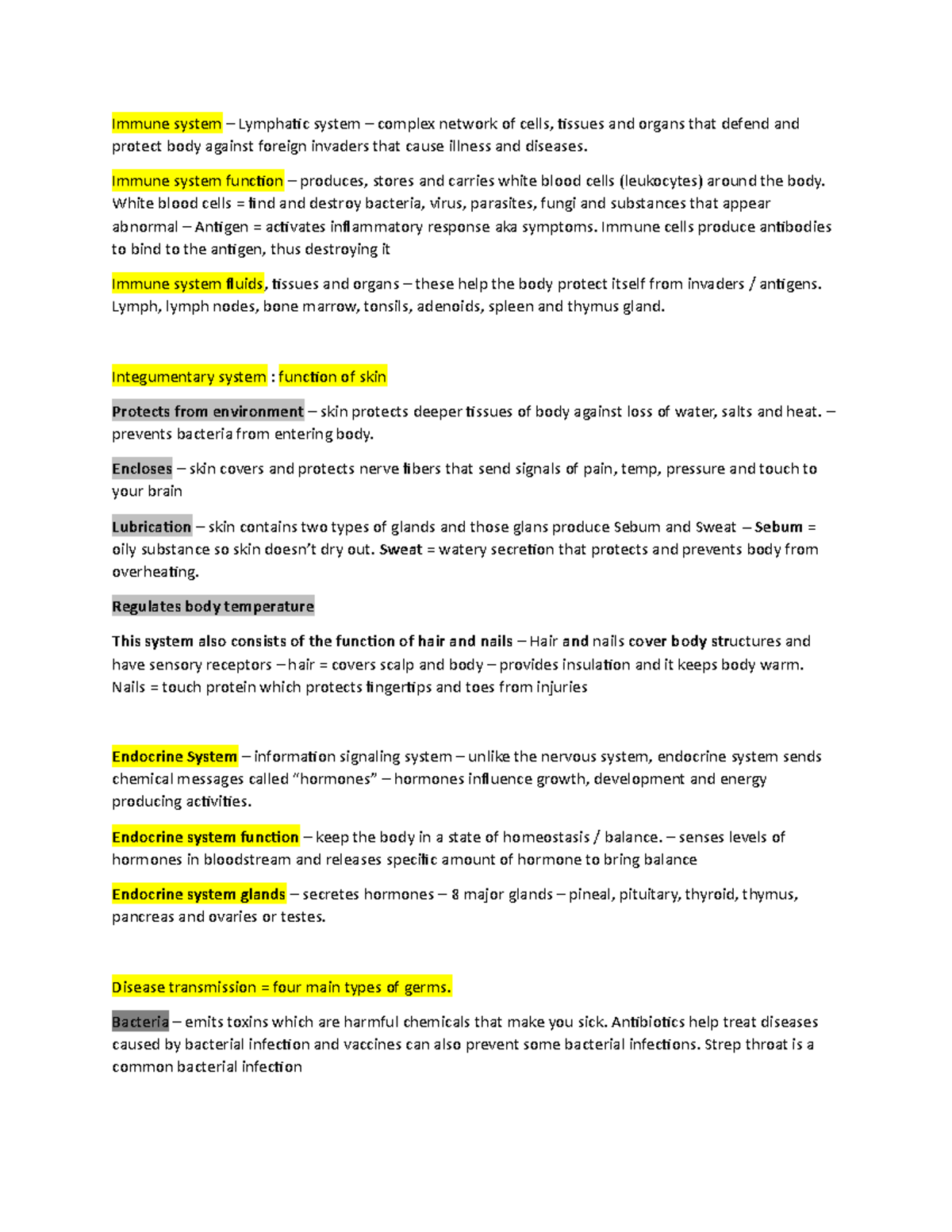 Study sheet - notesx - Immune system – Lymphatic system – complex ...