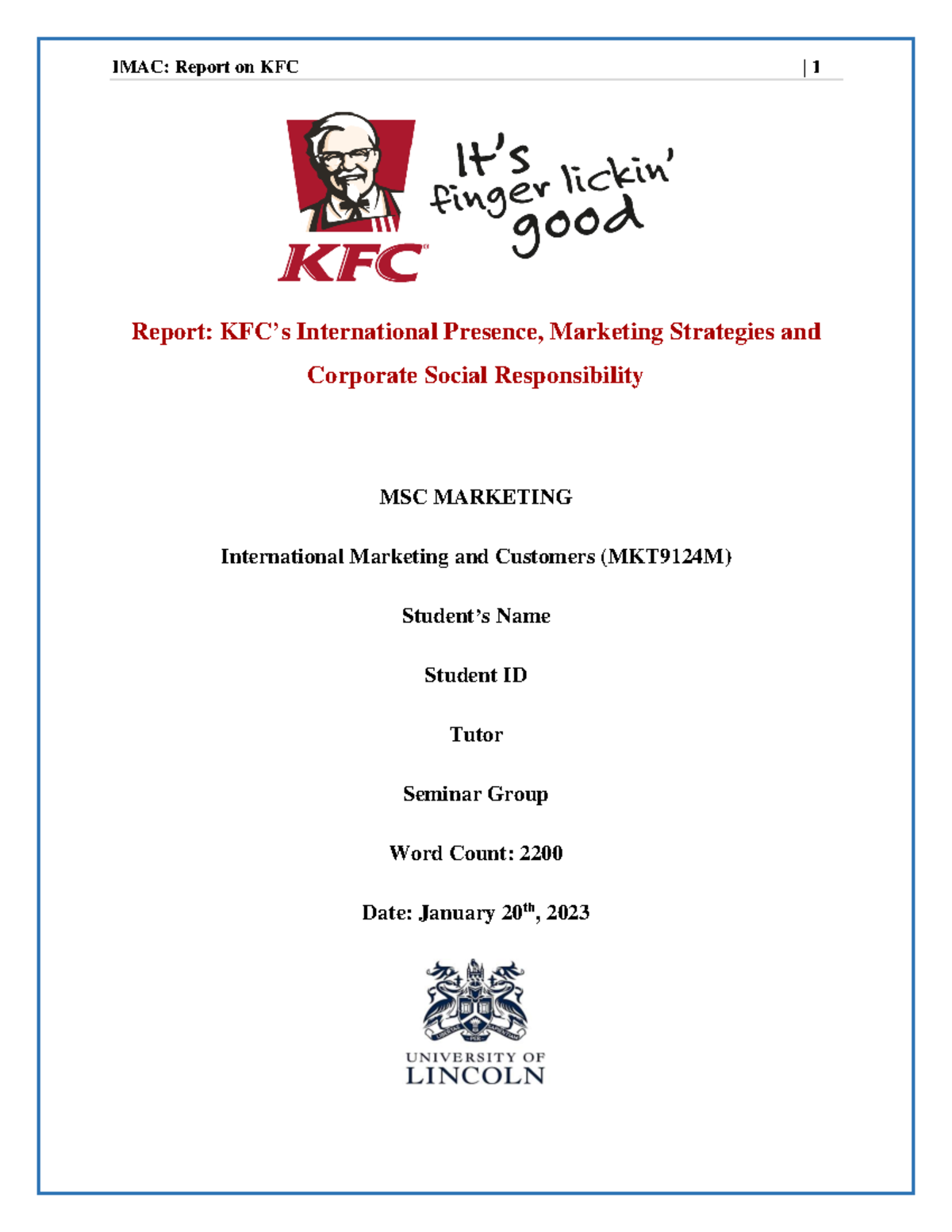 IMAC KFC - Report: KFC’s International Presence, Marketing Strategies ...