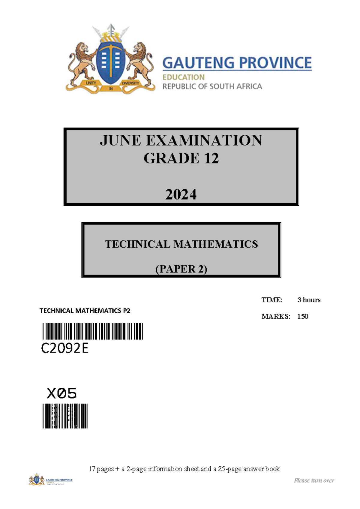 Gr 12 Technical Mathematics P2 Eng x5 - JUNE EXAMINATION GRADE 12 2024 ...