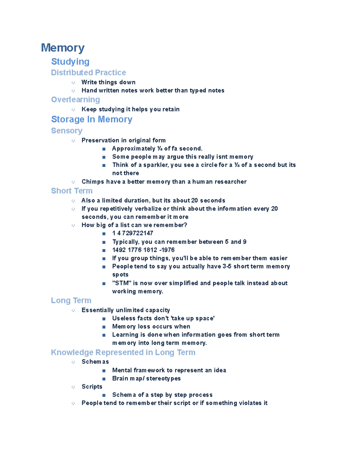 Mortenson PSY1001 - Memory (Exam 1) - Memory Studying Distributed ...